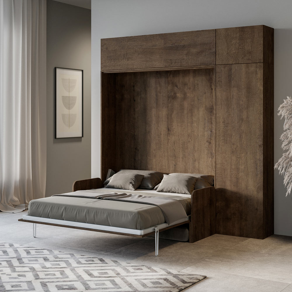 Pat vertical cu canapea, unitate suspendată și coloană - Magicarbe - Paturi Murphy - Viadurini