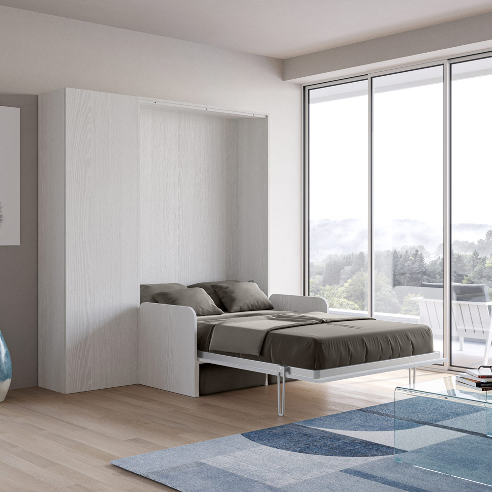 Pat francez pliabil vertical cu canapea și coloană - Magicompare - Paturi Murphy - Viadurini