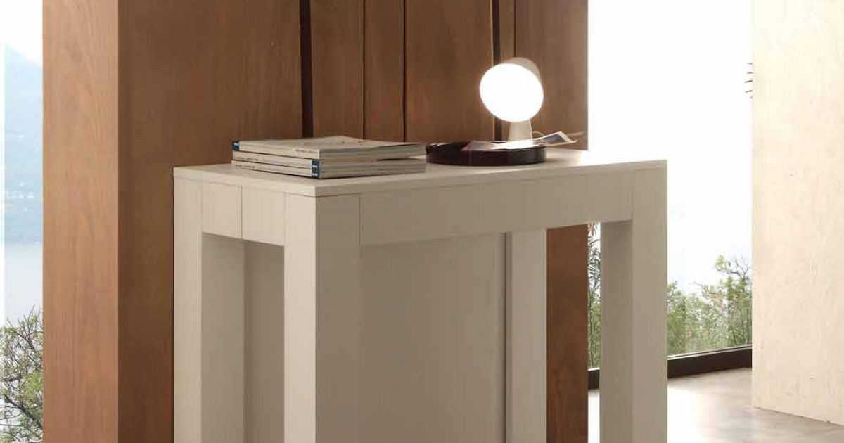 Consolă extensibilă în melamină pliantă albă cu pori Bosa