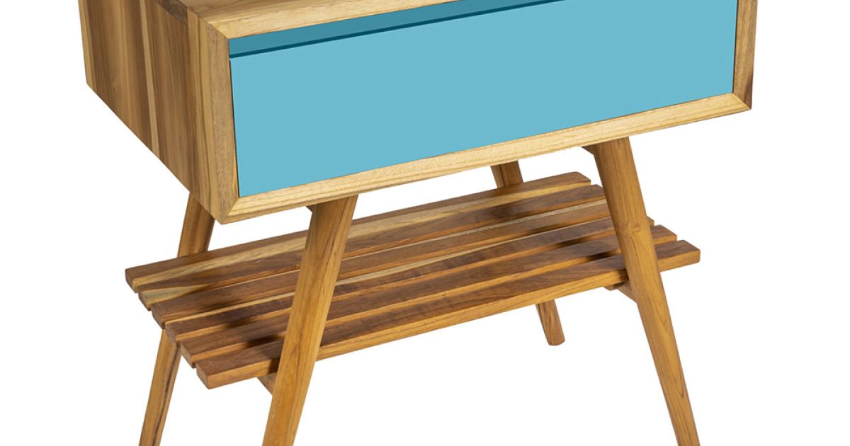 Dulap de baie autoportant din lemn de tec cu sertar colorat