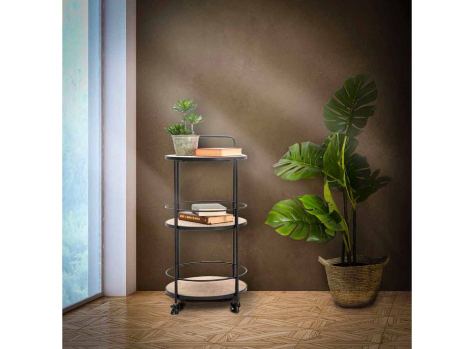 Masuta de cafea cu roti si rafturi din fier si MDF, stil modern