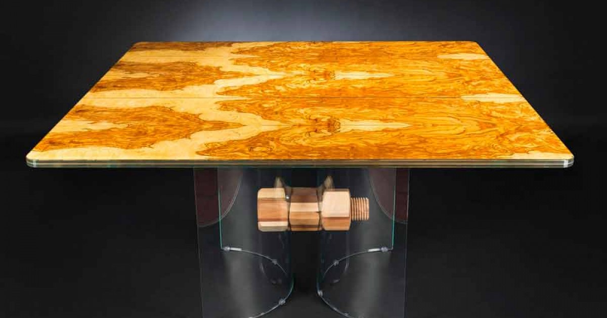 Masa Portofino in forma patrata din lemn de maslin si sticla