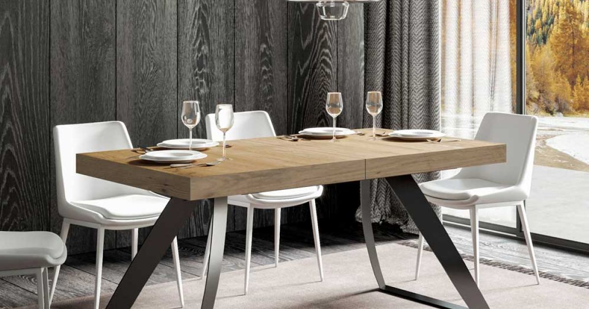 Masa moderna extensibila pana la 440 cm din fier si lemn